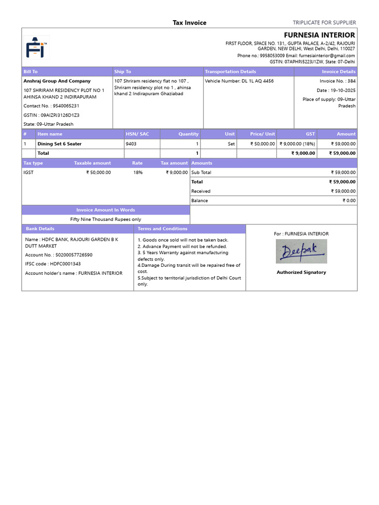Tax Invoice 384 19-10-25 Triplicate | PDF | Taxation | Government Finances