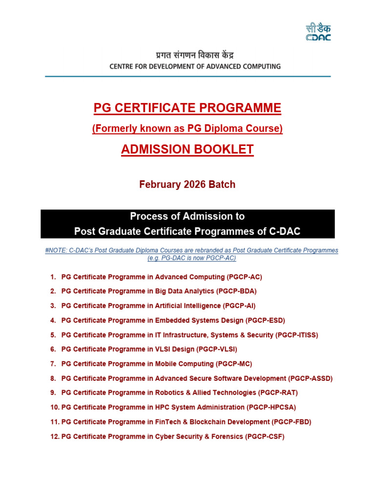 C-DAC PG Certificate Admission Guide 2026 | PDF | University And ...