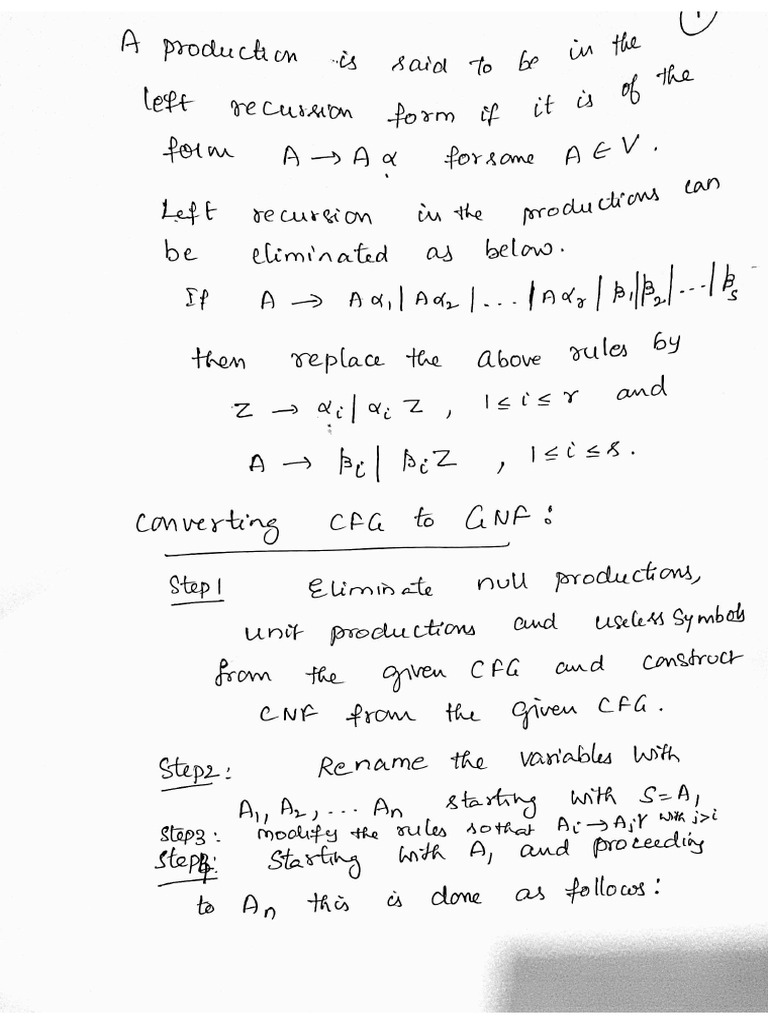 Normal Forms for CFGs CNF and GNF (1) | PDF