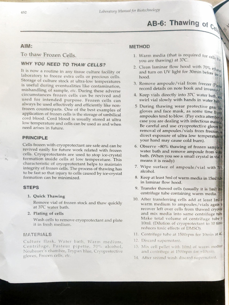 Thawing and Freezing Cells Guide | PDF | Cell Culture | Biology