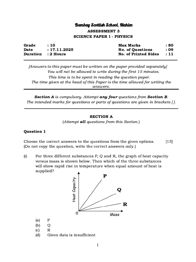 Grade 10 Physics Assessment Paper | PDF | Resistor | Quantity