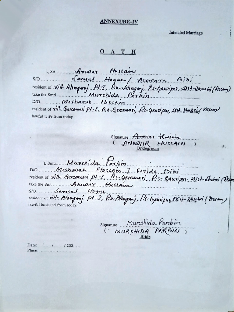 Marriage Declaration Document | PDF