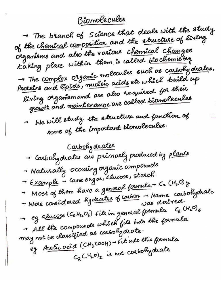 Biomolecules Detailed Oneshot Notes by Sourabh Raina | PDF