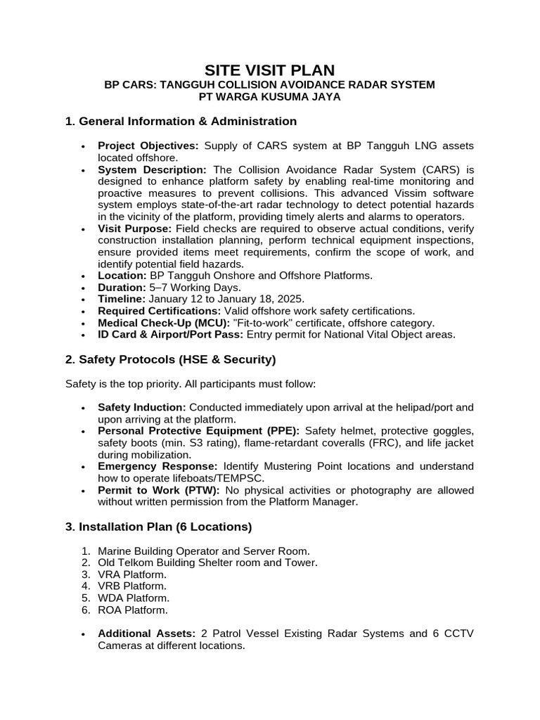 BP Cars - Site Visit Plan Rev 0 | PDF
