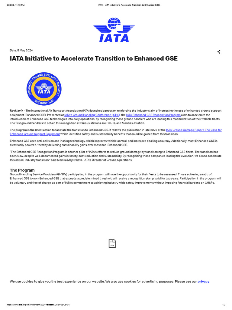 ابتکار یاتا برای تسریع انتقال به GSE پیشرفته EN 2024 | PDF | Aviation ...