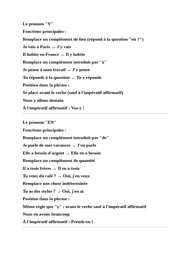 Le Pronom Y Et en 2 | PDF