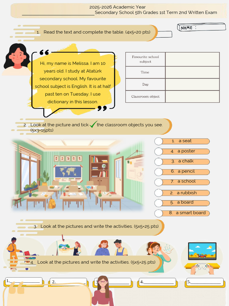 5th Grade 2nd Reading Writing Exam www.sumeyyeogultekin.com | PDF ...