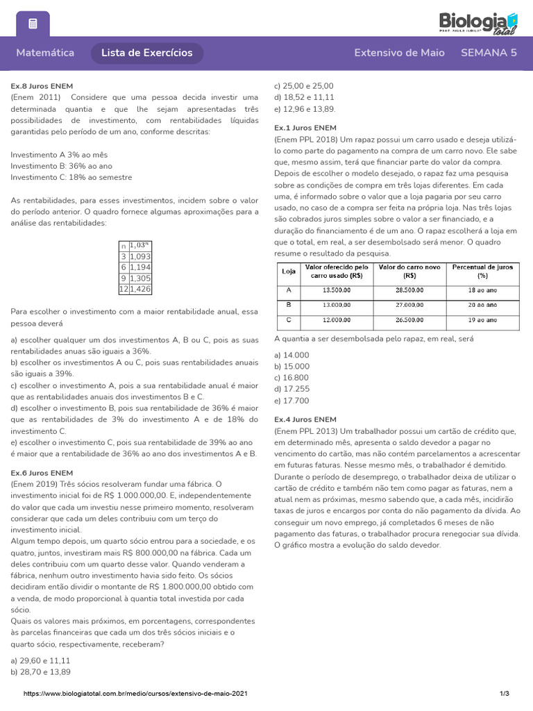3.1 - Questões - Juros (ENEM) | PDF | Empréstimos | Juros