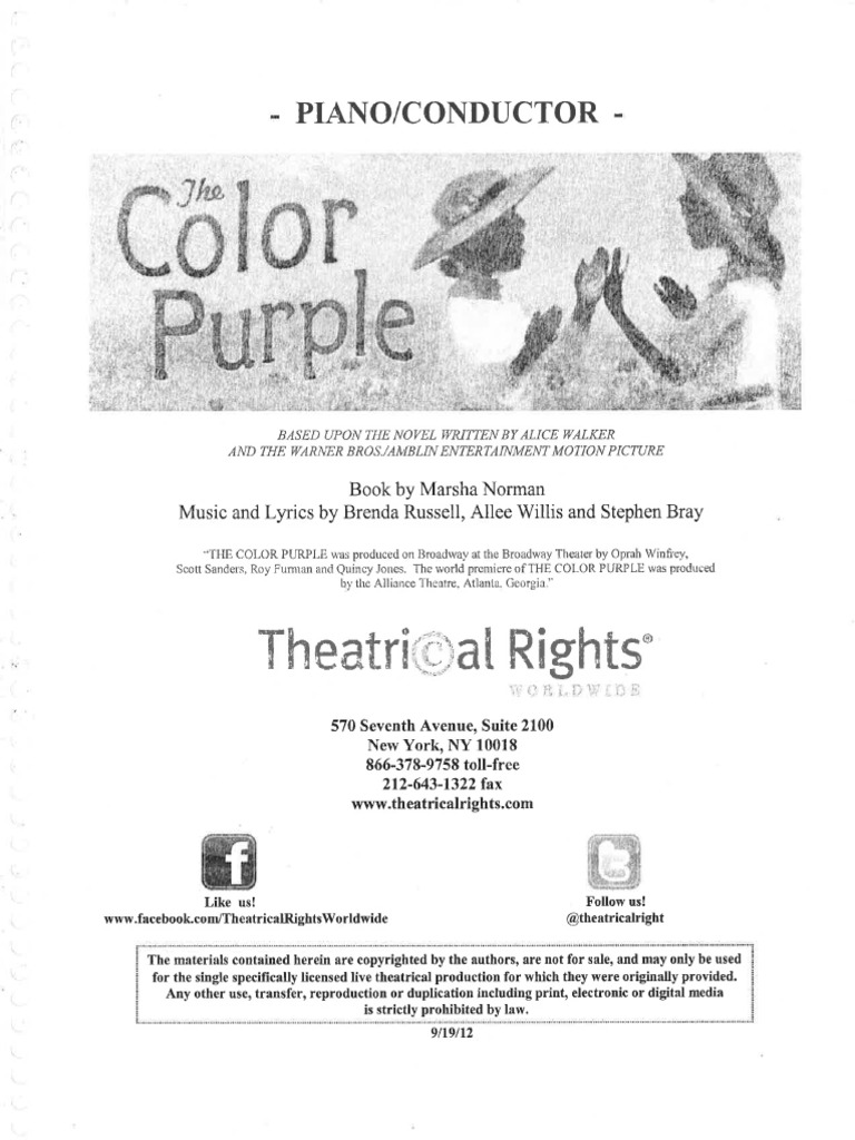 The Color Purple Musical Song List | PDF | Musicals Based On Works ...