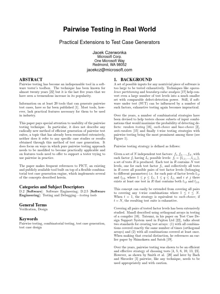 Practical Pairwise Testing Techniques | PDF | Parameter (Computer ...