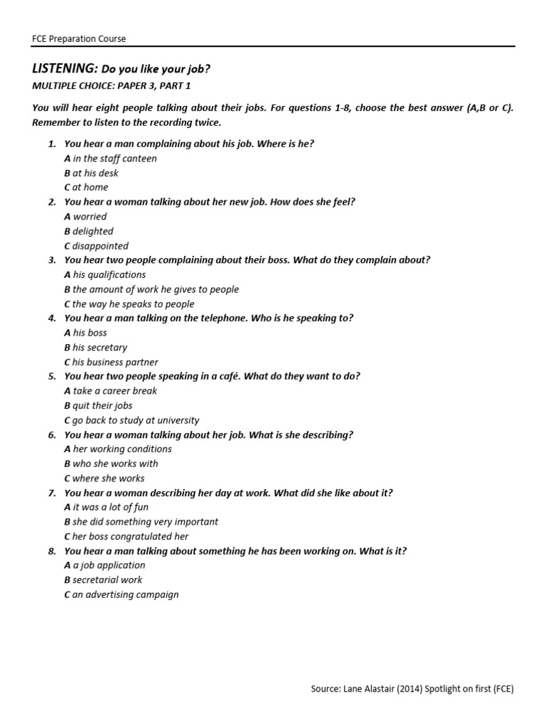 Spotlight Fce Book- Unit 2 (Listening) | PDF