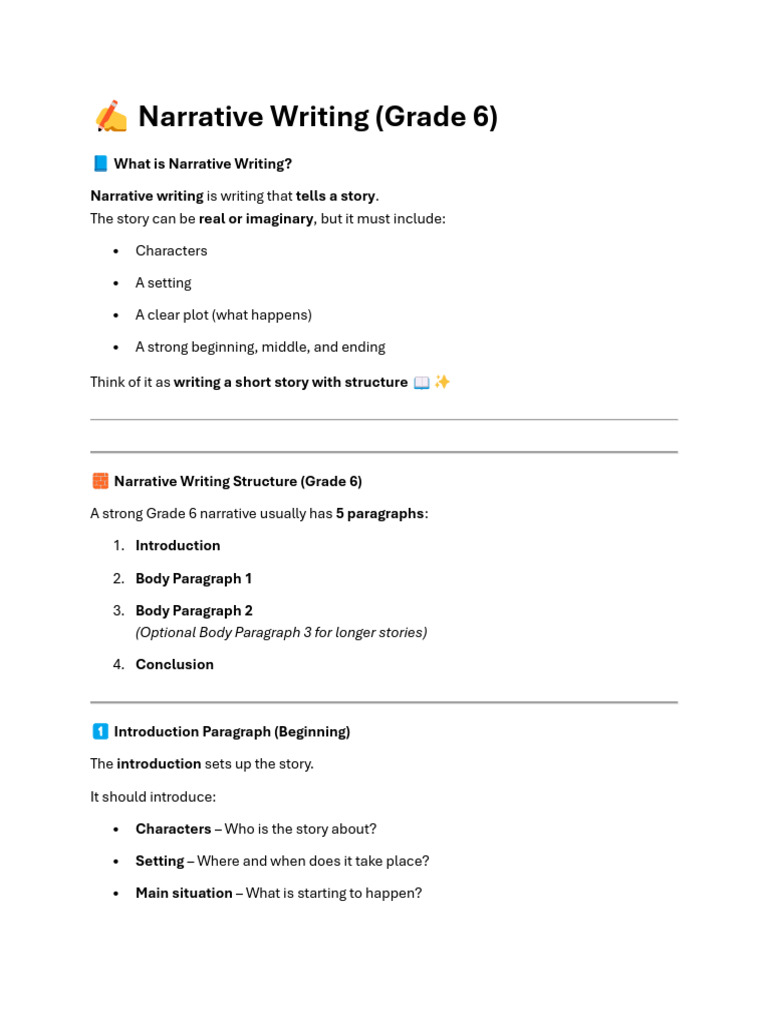 Grade 6 Narrative Writing Guide | PDF | Narrative