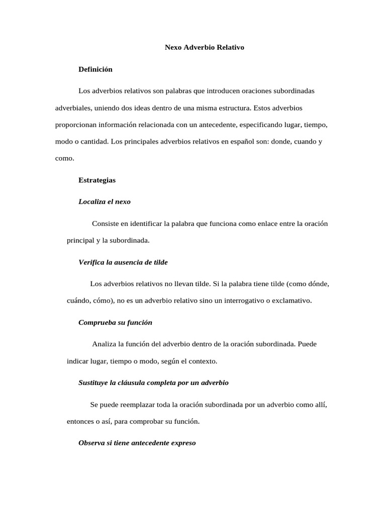 Adverbios Relativos en Español: Guía Completa | PDF | Adverbio ...