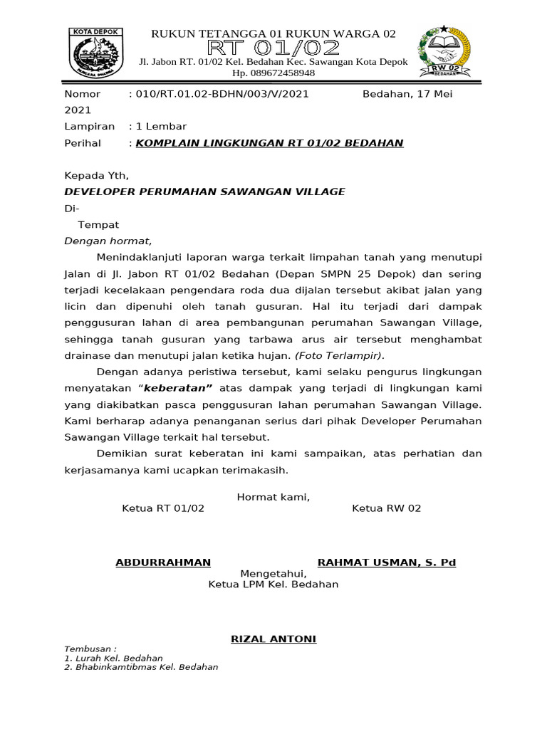 Surat Komplain Developer | PDF