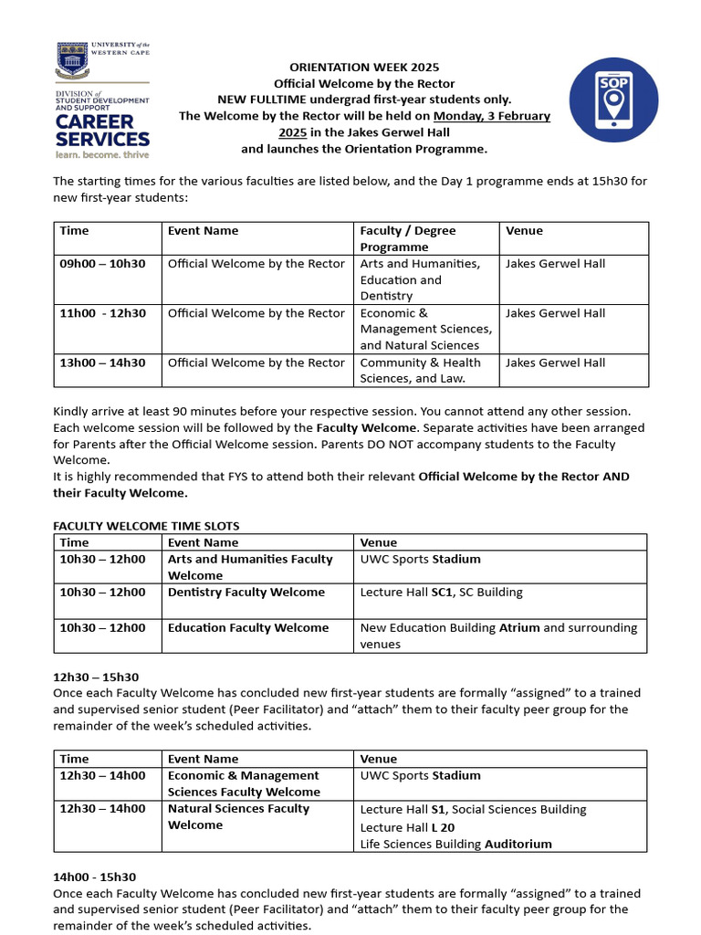 2025 Orientation Week Activities FAQ Infor for Media Office and Call ...