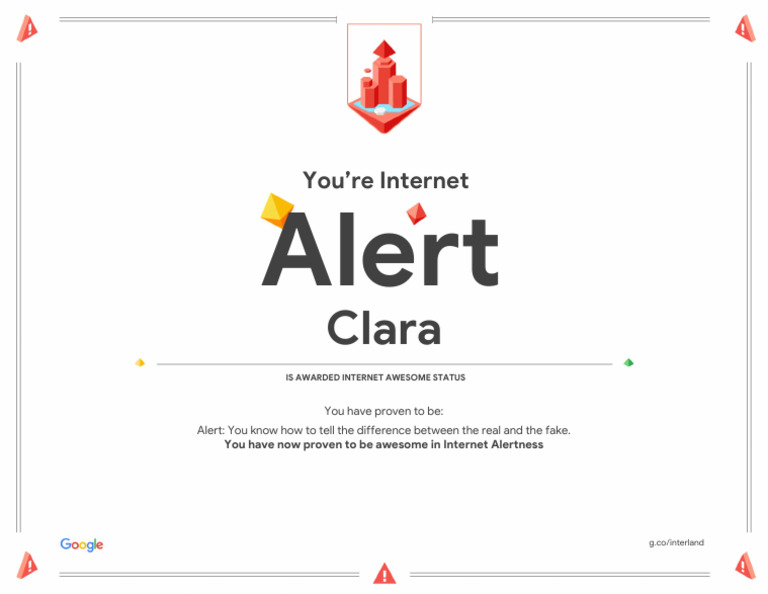 Google Interland Clara Certificate of Alertness | PDF