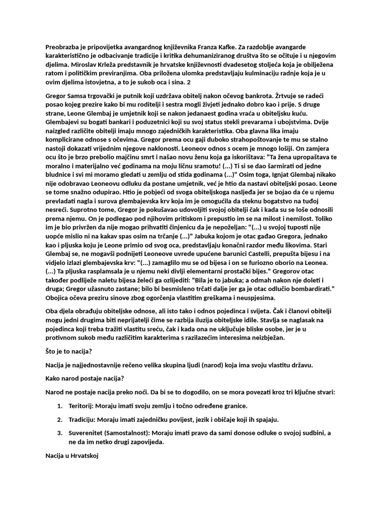 Preobrazba Je Pripovijetka Avangardnog Književnika Franza Kafke | PDF