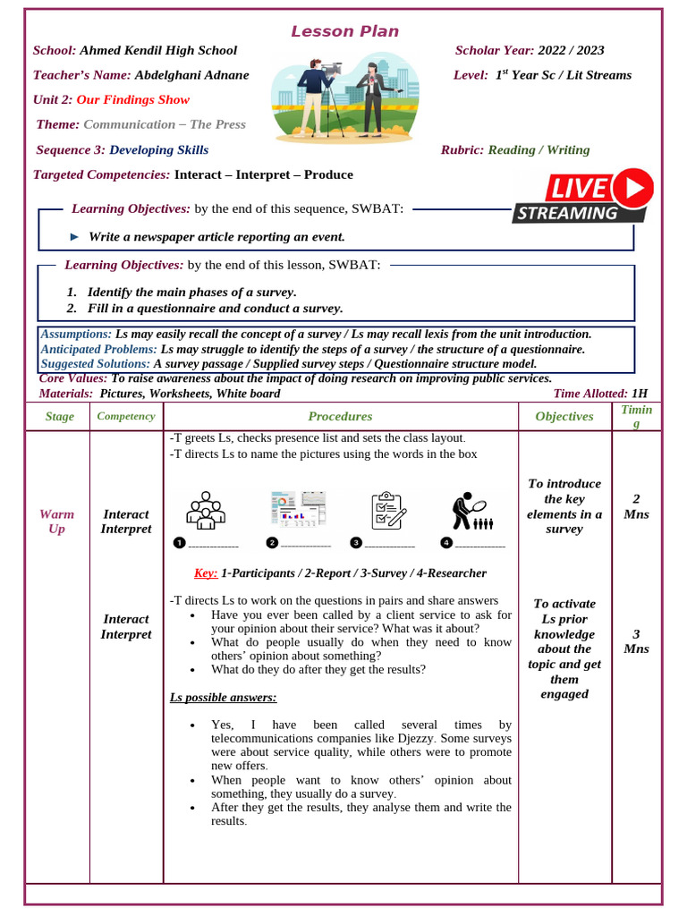 Survey Skills Lesson Plan for Students | PDF | Questionnaire | Lesson Plan
