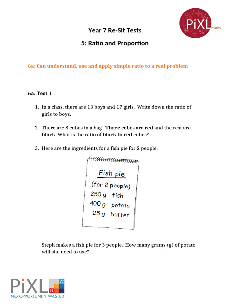 6. Ratio and Proportion Y7 Resit Tests | PDF | Length