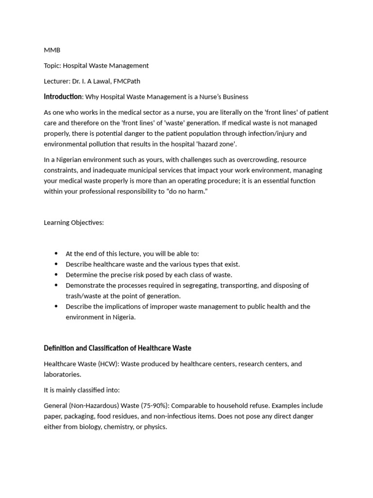 Effective Hospital Waste Management Guide | PDF | Waste | Waste Management