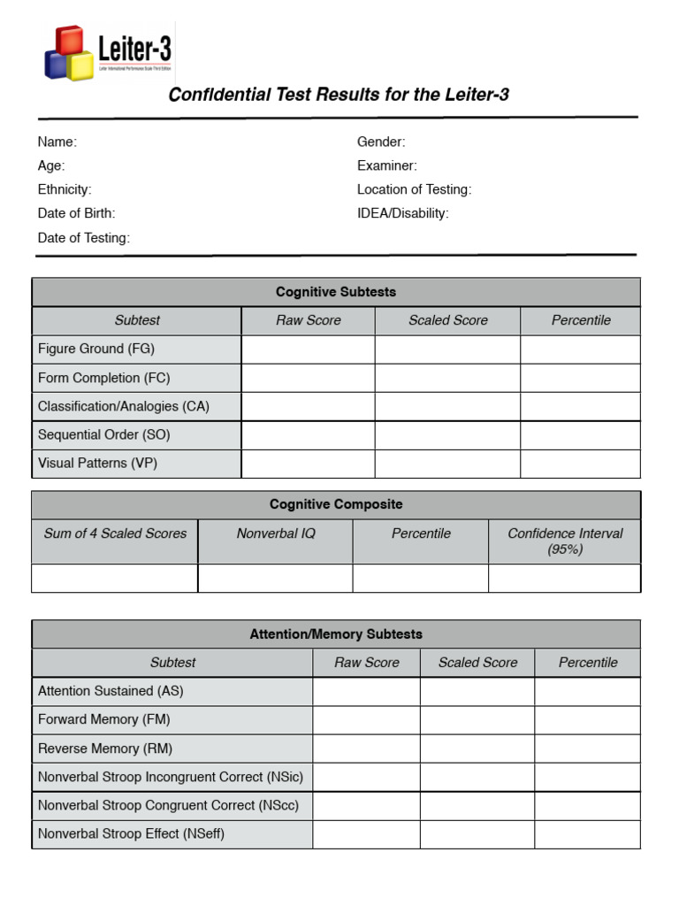 Leiter 3 Sample Report | PDF | Intelligence Quotient | Attention