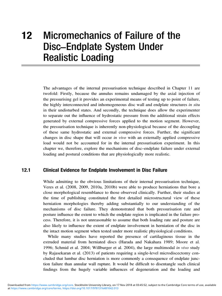 Disc-Endplate Failure Mechanics Under Load | PDF | Fracture | Vertebra