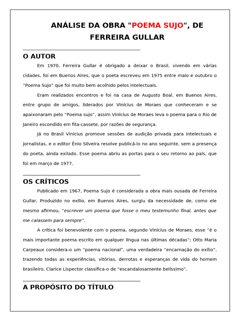 231458171_Analise_Da_Obra_Poema_Sujo | PDF | Vida | Autor