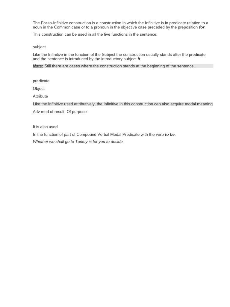 Theory for-To Infinitive | PDF