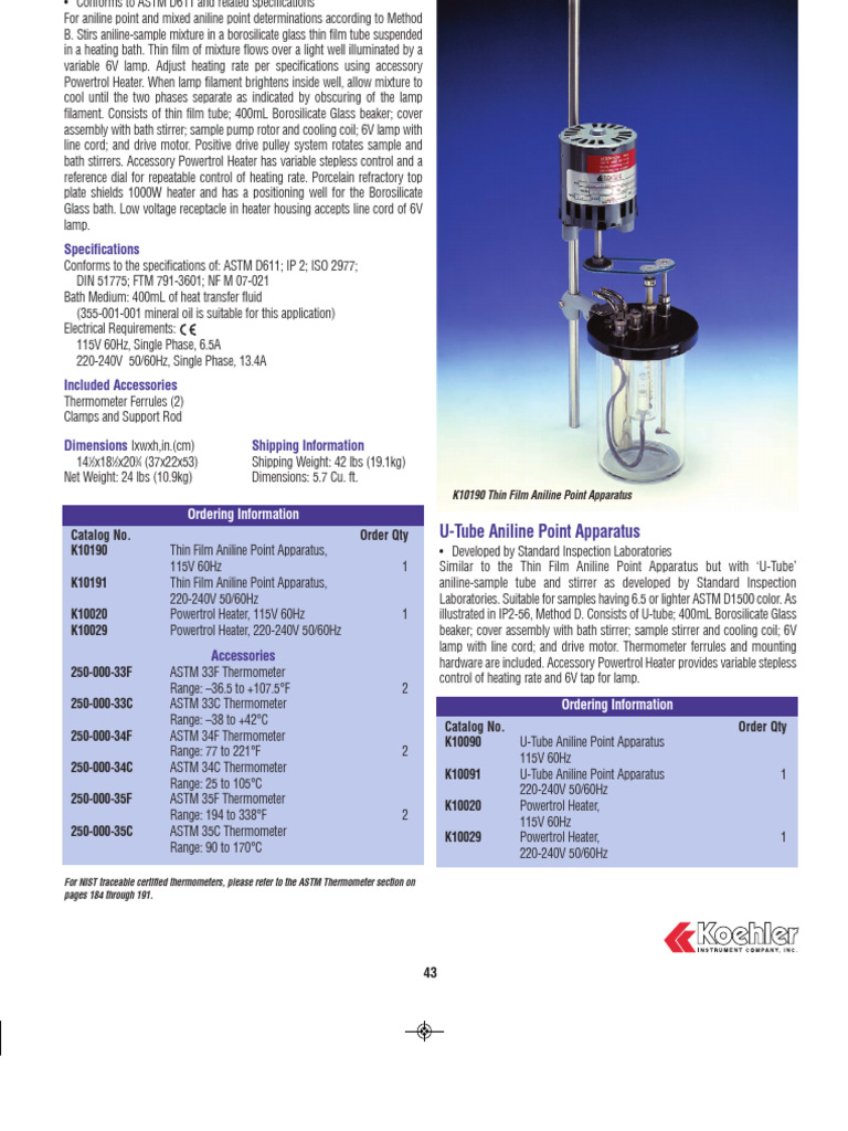 KOEHLER INSTRUMENTS PONTO DE ANILINA | PDF | Thermometer | Applied And ...