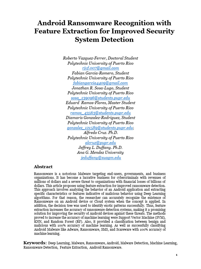 Android Ransomware Recognition With Feature Extraction for Improved ...