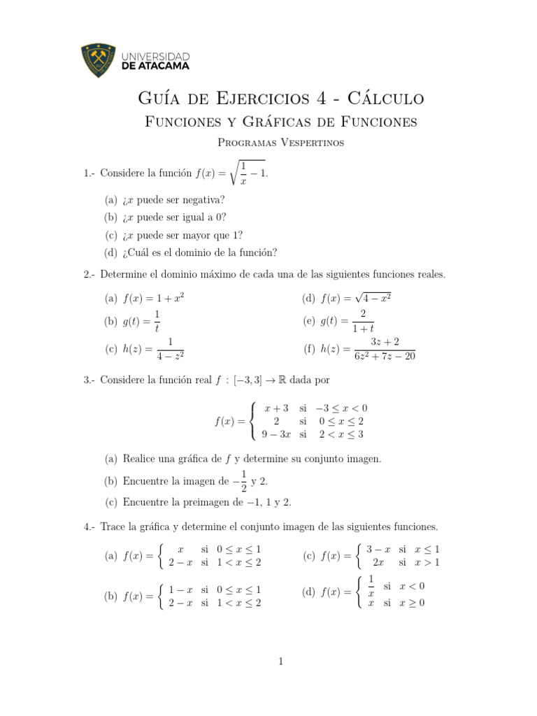 Ejercicios de Cálculo: Funciones y Gráficas | PDF | Análisis matemático ...