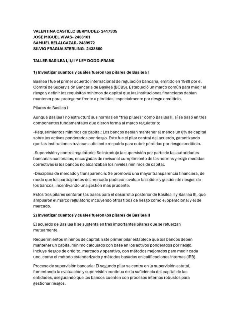 Trabajo Basilea y Ley Dodd Frank | PDF | Basilea Ii | Basilea Iii