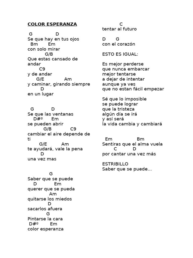 Color Esperanza: Letra y Mensaje Positivo | PDF