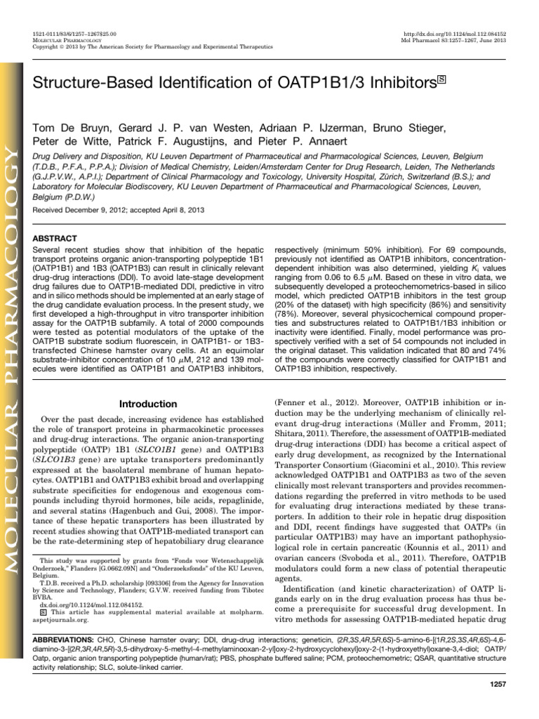 OATP1B1/3 Inhibitors: Structure-Based Study | PDF | Enzyme Inhibitor ...