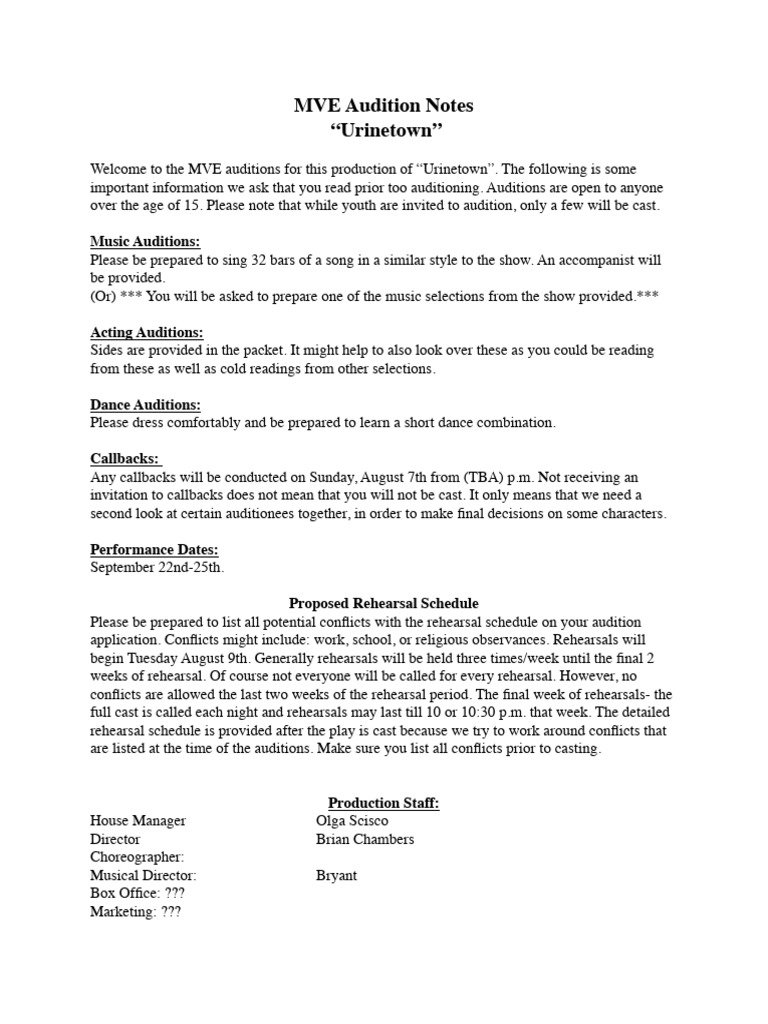 UT - Audition Packet Info DRAFT | PDF | Audition | Musical Techniques