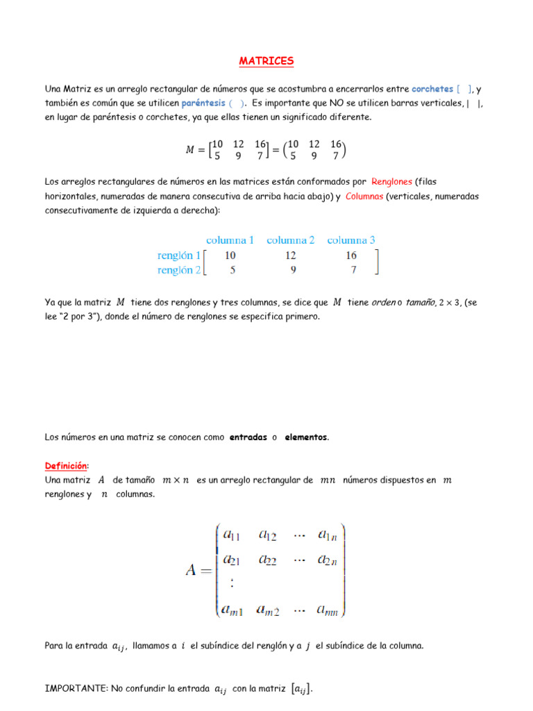 2 - IntroducciÃ N A Matrices - Operaciones | PDF | Matriz (Matemáticas ...