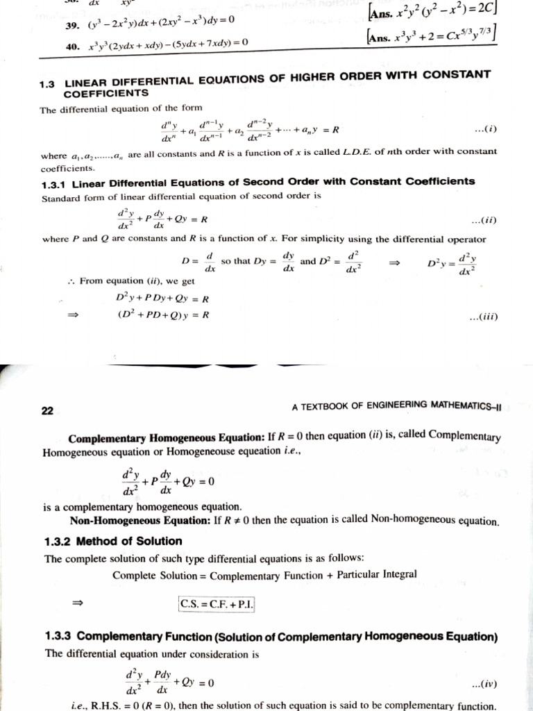Linear Differential Equations With Constant Coefficients | PDF ...