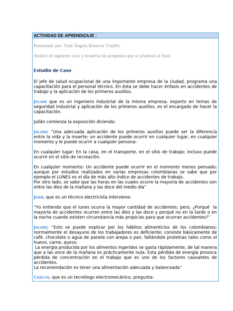 CURSOS SENA SEGURIDAD EN RIESGO ELECTRICO Actividad 4 | PDF | Primeros ...