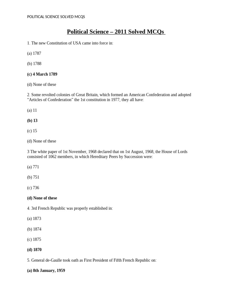 Political Science 2011 - 2022 Solved MCQs Past Papers | PDF | Muhammad ...