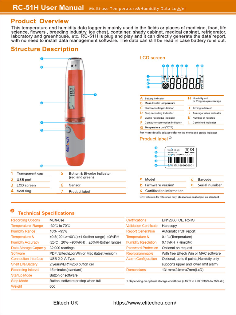 Elitech RC-51H Temperature and Humidity Data Logger User Manual ...
