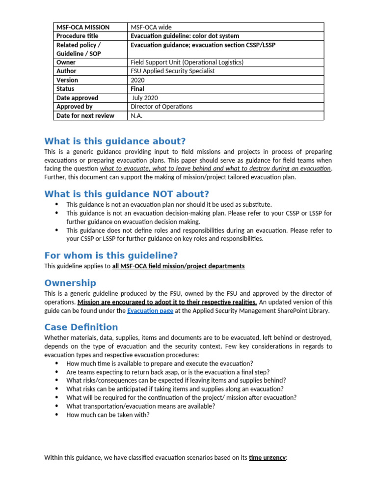 2020 Guidance Evacuation Color Dot System FINAL | PDF | Laptop | Telephone
