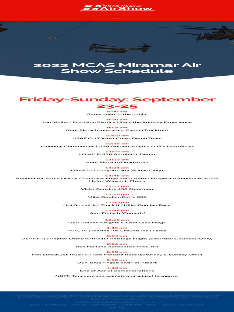 2022 MCAS Miramar Air Show Schedule | PDF | Military Aviation ...