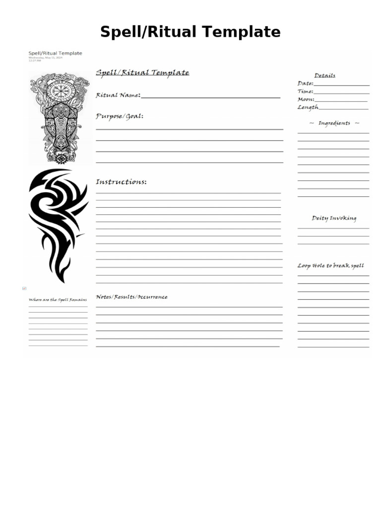 Spell Ritual Template Graphic | PDF | Deities | Religious Belief And ...
