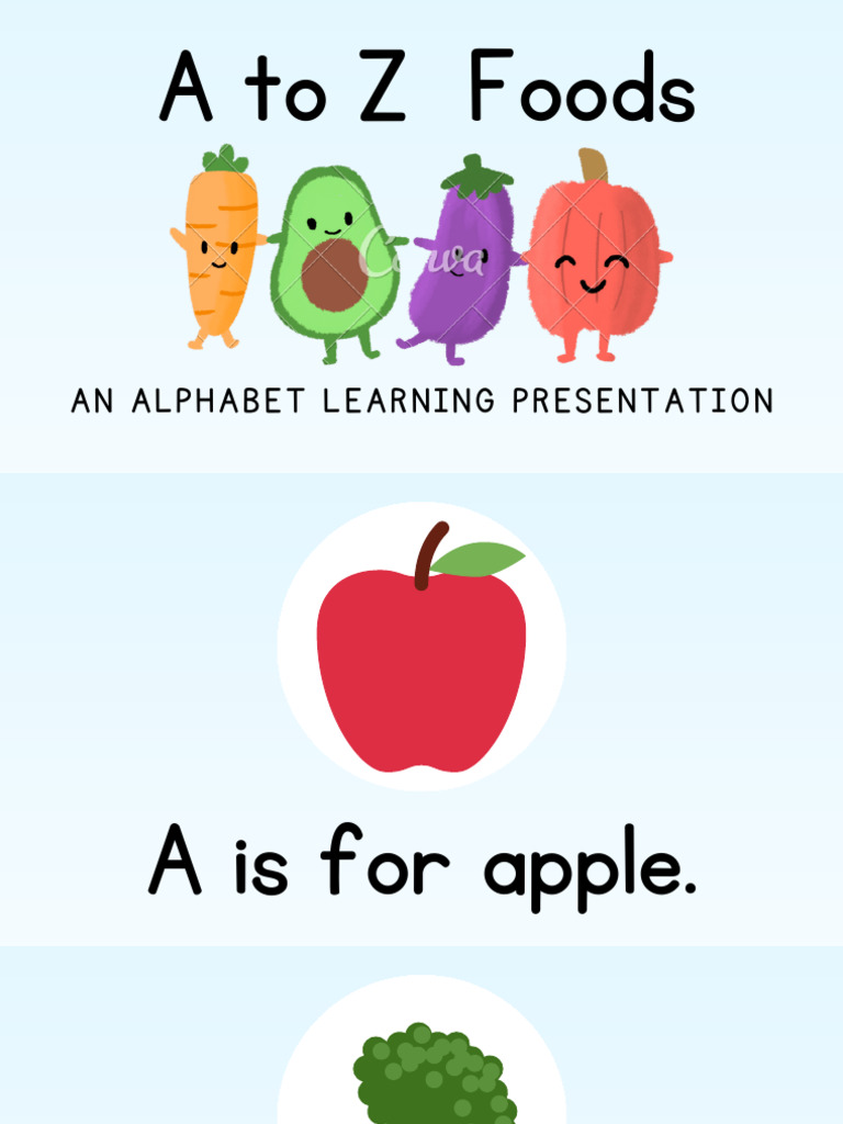 Colorful Pastel English A To Z Alphabet Foods Presentation | PDF