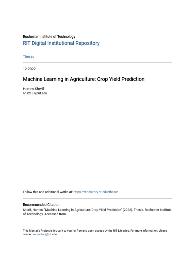 Machine Learning in Agriculture_ Crop Yield Prediction | PDF ...