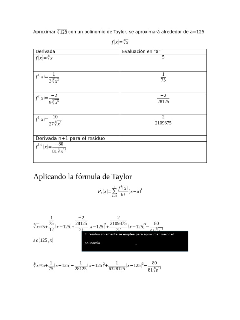 Aproximación de 3√128 con Taylor | PDF | Análisis numérico | Análisis ...