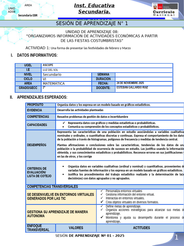 24 de noviembre 2025 SES 1 MAT 2° UNID 08 | PDF | Estadísticas ...