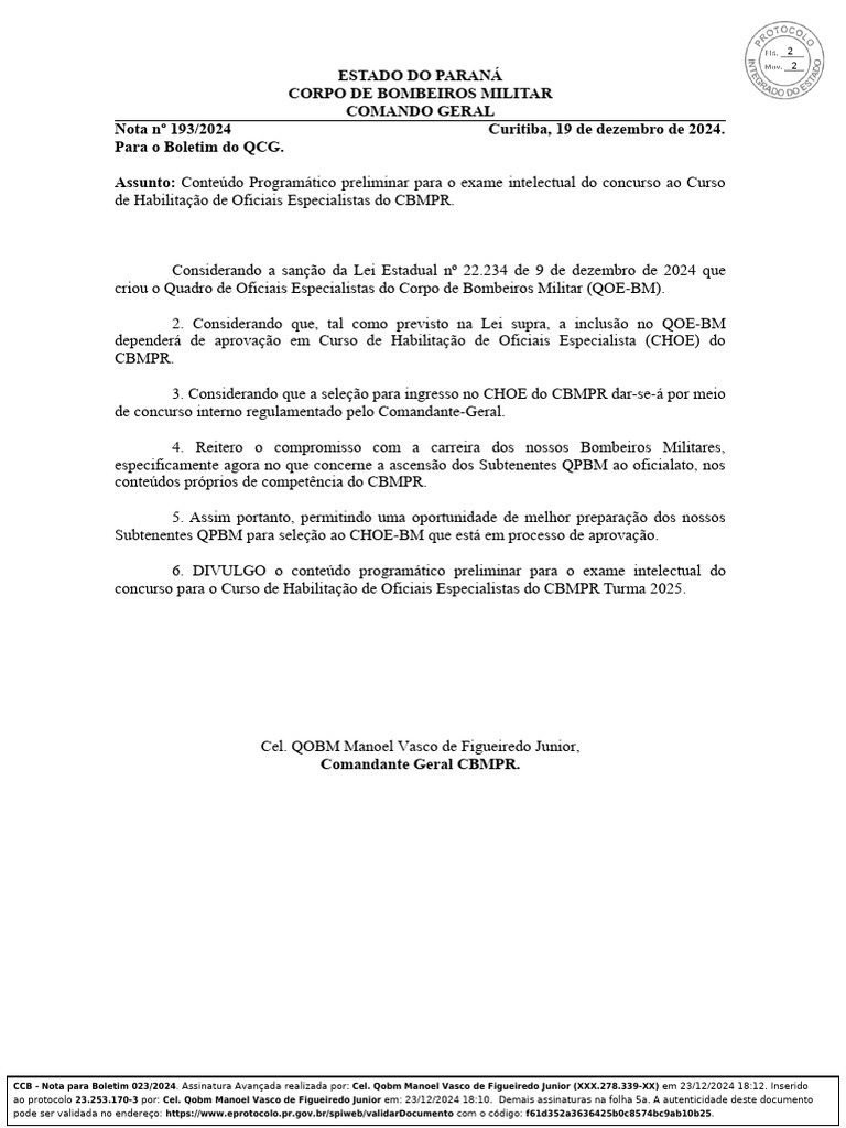 Esbm – Conteúdo Programático Choe-bm 2025 – Intranet _ Cbmpr | PDF ...