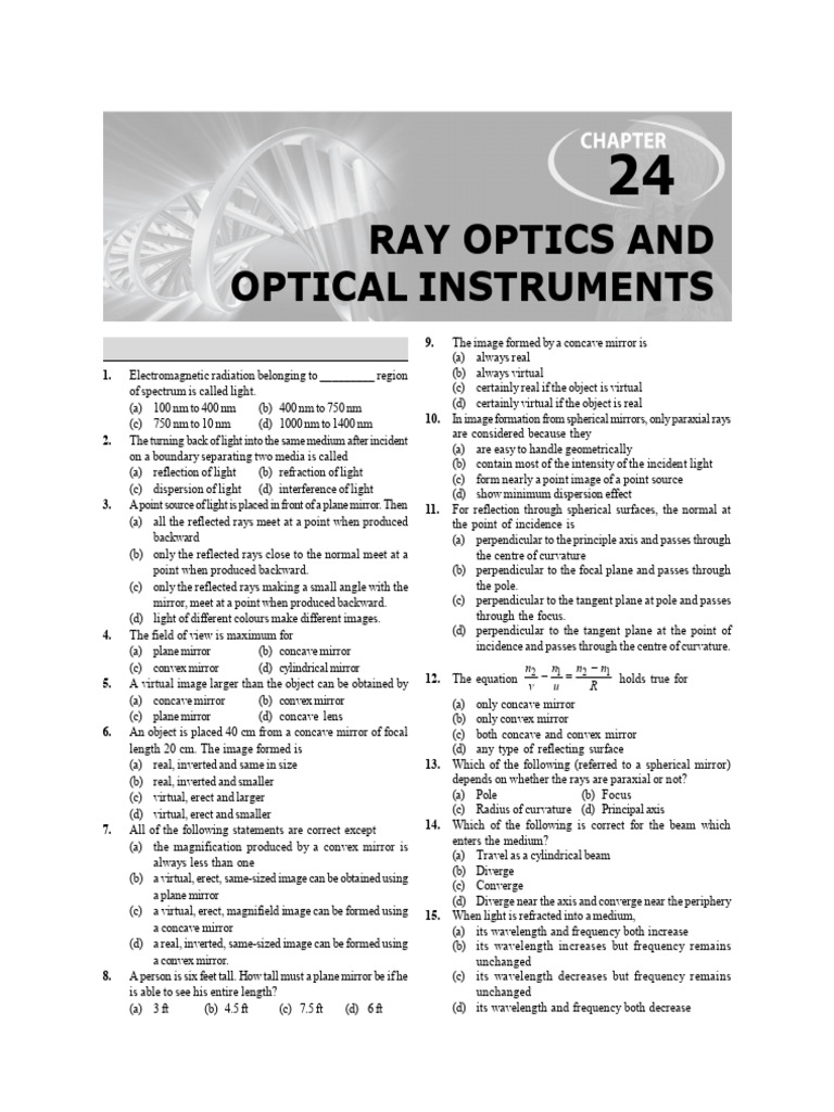 Light and Mirror Optics Quiz Questions | PDF | Refractive Index | Mirror