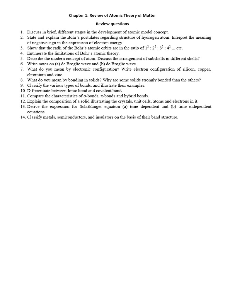 Chapter 1 Review Question (Electrical Materials) | PDF